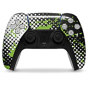 WraptorSkinz Skin Wrap compatible with Sony PS5 DualSense Controller Halftone Splatter Green White (CONTROLLER NOT INCLUDED)