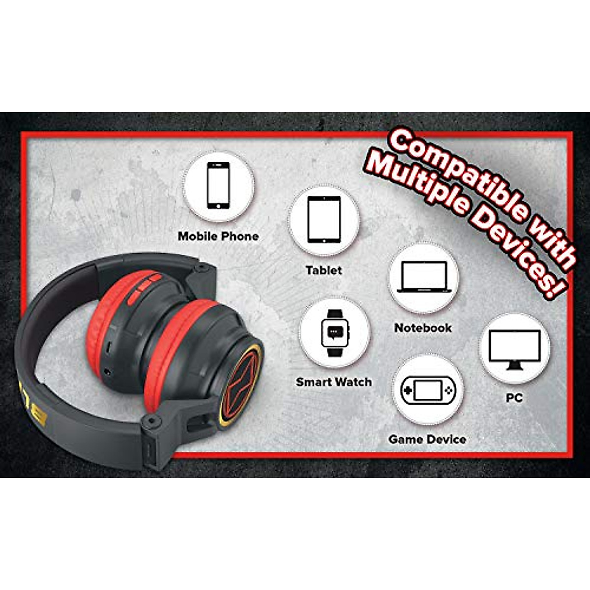 eKids Black Widow Kids Bluetooth Headphones, Wireless Headphones with Microphone Includes Aux Cord, Volume Reduced Kids Foldable Headphones for School, Home, or Travel