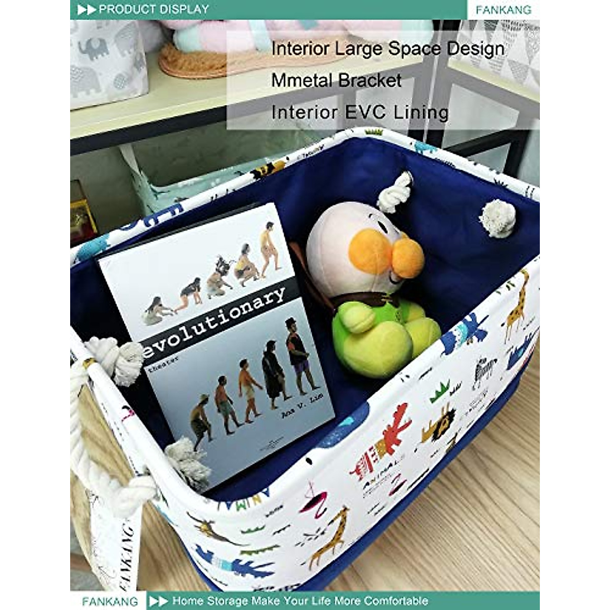 FANKANG Rectangular Laundry Basket Nursery Storage Fabric Storage Bin Storage Hamper,Book Bag,Gift Baskets (Animals)