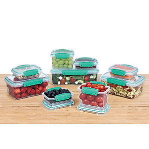 Sistema 18-Piece Food Storage Containers with Lids for Lunch, Meal Prep, and Leftovers, Dishwasher Safe, Clear/Blue