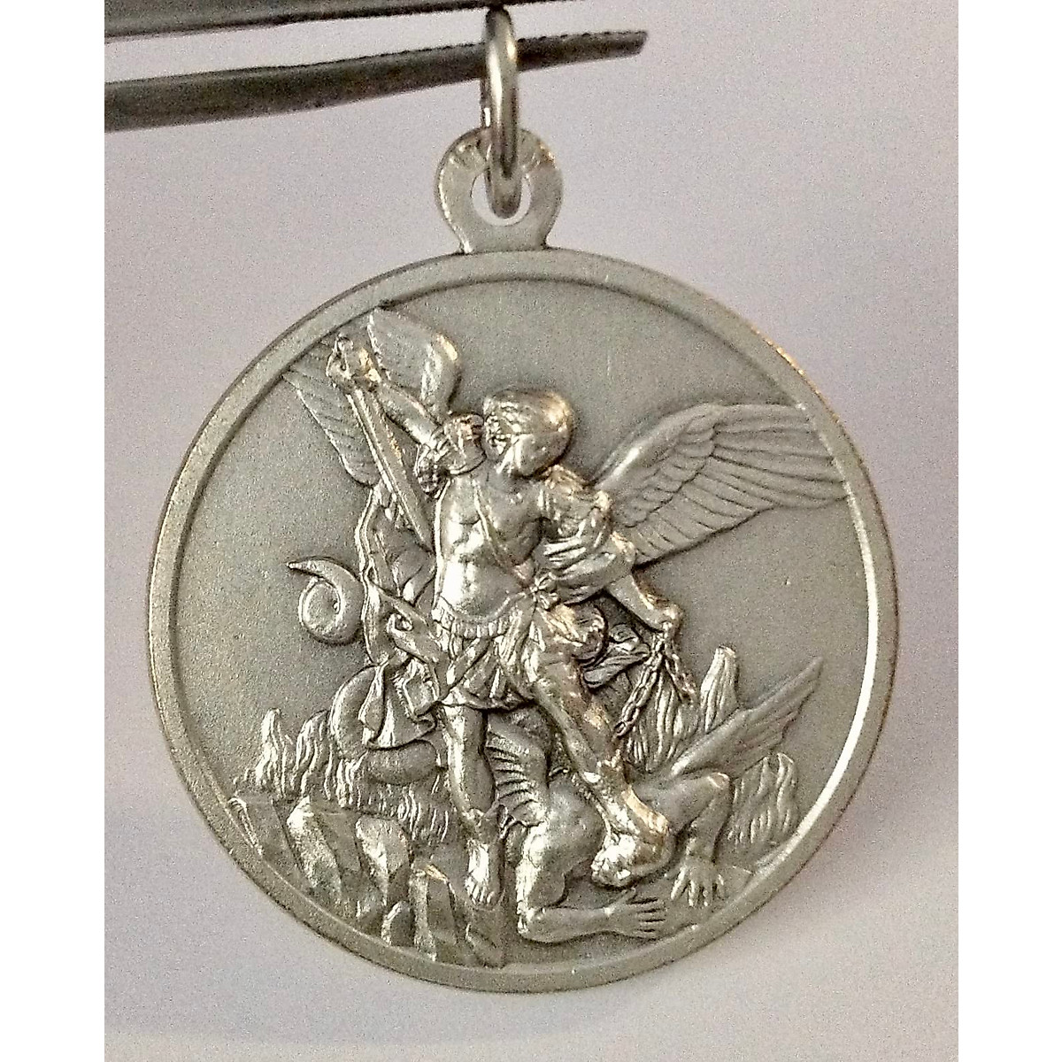 Saint Michael The Archangel Silver Tone Medal - BIg Size - 32 mm - Made in HIGH RELIEF