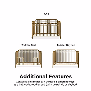 Little Seeds Raven 3-in-1 Convertible Metal Crib, JMPA Certified, Gold