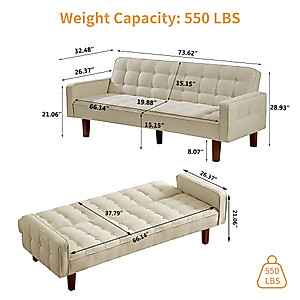 XGWIHLO Linen Fabric Futon Sofa Bed, Small Loveseat, Modern Sofa Couch Adjustable Backrests, Couches for Living Room, Small Space, Bedroom, Apartment (Beige)