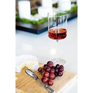 Aspen & Birch - Modern Wine Glasses Set of 4 - Red Wine Glasses or White Wine Glasses, Premium Crystal Stemware, Long Stem Wine Glasses Set, Clear, 15 oz, Hand Blown Glass Crafted by Artisans