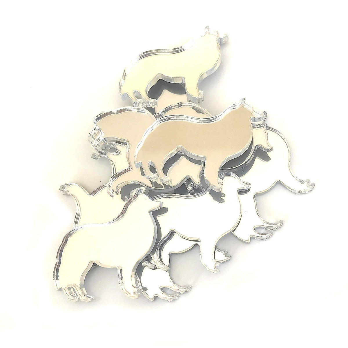 Super Cool Creations Collie Dog Standing Shaped Crafting Mirrors, Set of 10, Many Colours, Shatterproof Acrylic, Black, Pack of 20 x 2cm