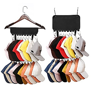 Hat Racks for Baseball Caps, Hat Organizer Storage Clips Hat Holder mens hat Hanger for closet hat rack, Ball Cap Organizer, Cap hanger Racks For Hanger, over door hat rack,Wall, Closet(1 Pack, Black)