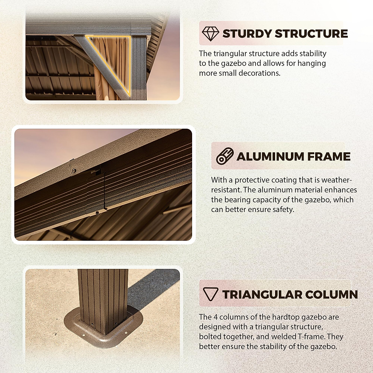 YOLENY 12' x 12' Gazebo, Hardtop Gazebo with Aluminum Frame, Double Galvanized Steel Roof, Curtains and Netting Included, Metal Gazebos Pergolas for Patios, Garden, Lawns, Parties