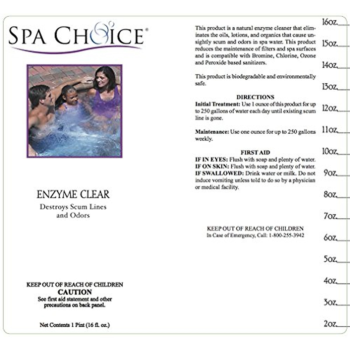 SpaChoice 472-3-1011 Enzyme Clear Cleaning Solution for Spas and Hot Tubs, 1-Pint