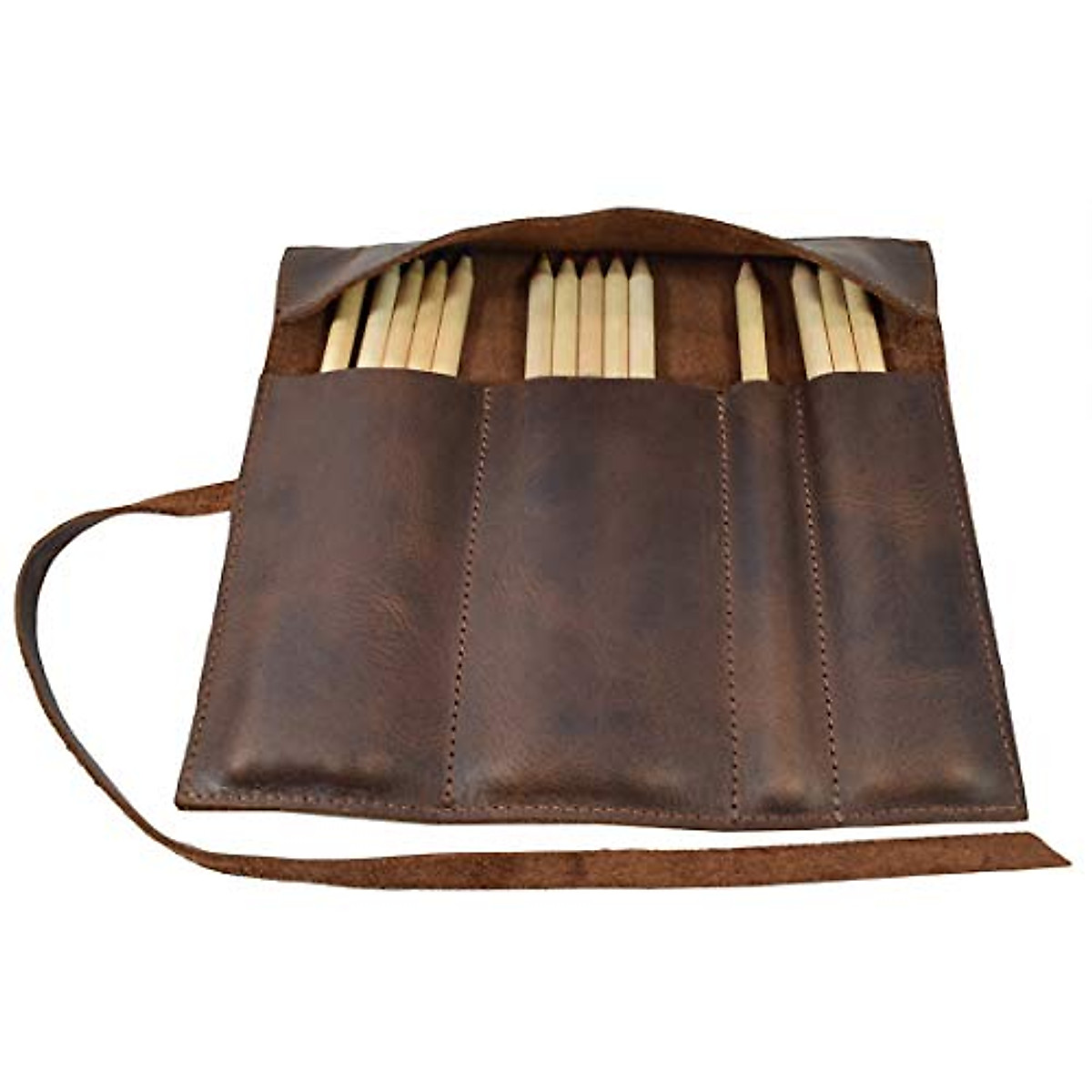 Hide & Drink, Leather Rollup Pen / Pencil Storage Case / Pouch Organizer Handmade Includes 101 Year Warranty :: Bourbon Brown