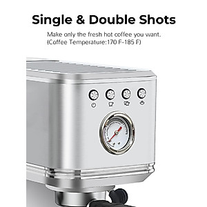 CHULUX Kompatto Espresso Machine 20 Bar with Milk Frother, Stainless Steel Automatic Espresso Coffee Machine for Home Latte & Cappuccino Maker, 40oz Removable Water Tank, 1350W