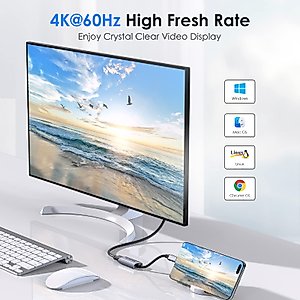 LENTION USB C to HDMI Adapter 4K@60Hz,Thunderbolt 3/4 to HDMI Adapter,HDMI to USB-C Adapter,USB-C Compatible 2023-2016 MacBook Pro,New iPad/Surface/Mac Air,Galaxy,Pixelbook,XPS etc(CU607,Space Gray)