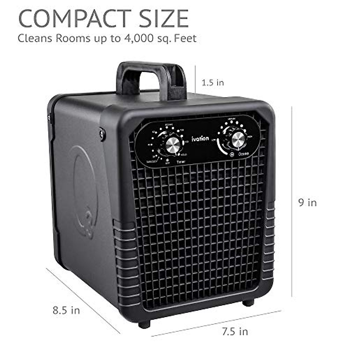 Ivation Ozone Generator Air Purifier, Powerful Compact Unit Deodorizes, Sanitizes & Improves Indoor Air Quality Up To 4000 Sq. Ft. - for Dust, Pollen, Pets, Smoke & More