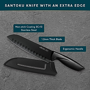 Home Hero 2 Pcs Santoku Knife with Sheath - High Carbon Stainless Steel Chopping Knife with Ergonomic Handle - Razor-Sharp Multi-Purpose Kitchen Knife for Chopping Vegetable and Cooking (Black)