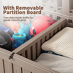 JUMMICO 150 Gallon Resin Deck Box Larage Outdoor Storage Box Waterproof UV Resistant Lockable Storage Container for Patio Furniture, Toys, Cushions, Garden Tools (Yellow)