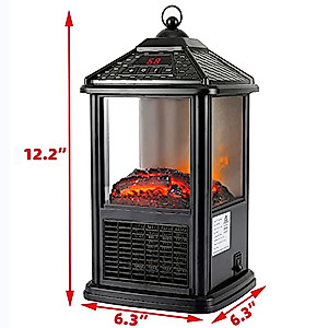 Freestanding Mini Small Indoor Electric Fireplaces Lanterns Space Heaters Stove 3D Flame Portable Electric Fireplace Space Heaters for Indoor Use with Remote Timer Thermostat