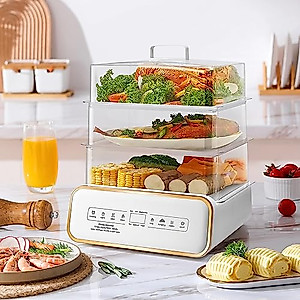 SUSTEAS Food Steamer for Cooking - 17QT Vegetable Steamer with 24H Booking & 60Min Timer, Electric Steamer with Digital Display and 3 Tier Stackable Trays, Auto Shut-Off & Boil Dry Protection