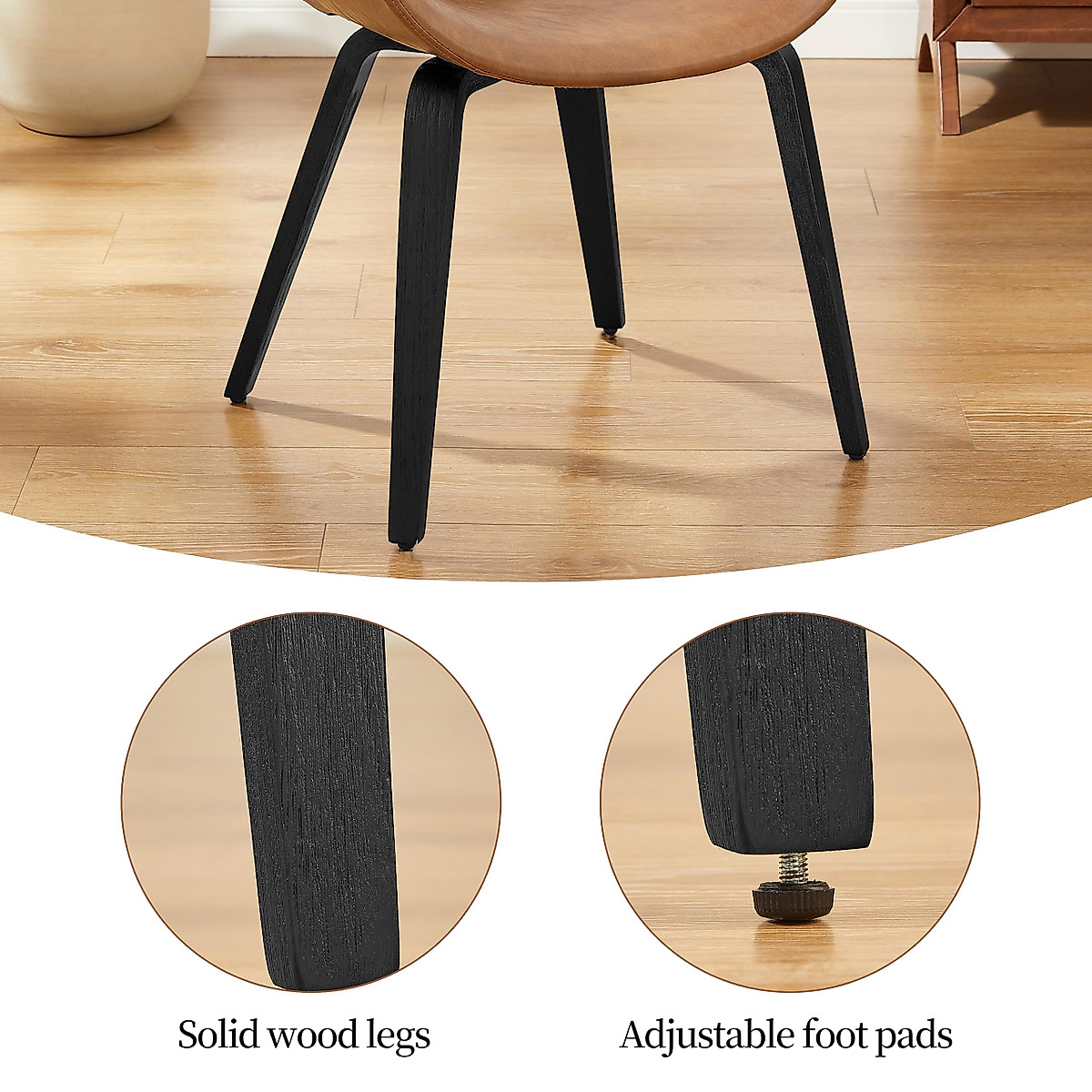 Art Leon Mid Century - Modern Desk Chair No Wheels, Faux Leather Upholstered Wooden Desk Chair, Office Chair with Wood Legs for Living Room Bedroom, Black Oak Bentwood, Brown