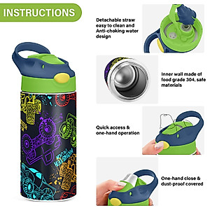 Sletend Colorful Monster Truck Kids Water Bottle,12Oz BPA-Free Vacuum Insulated Stainless Steel Water Bottle Leak Proof & Lightwieght for Boys Girls