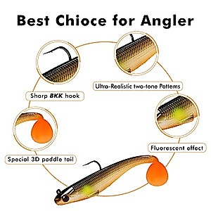 TRUSCEND Fishing Lures for Bass Trout Jighead Lures Paddle Tail Swimbaits Soft Fishing Baits Freshwater Saltwater Jigging Bass Fishing Gear for Men