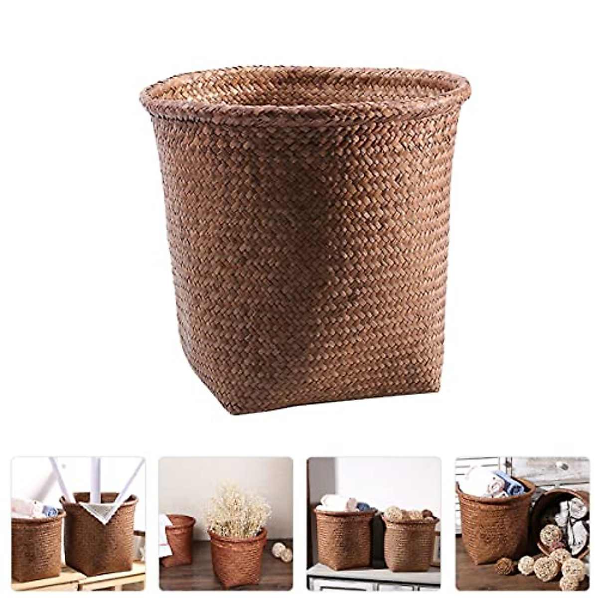 STOBOK 1pc Coffee Bathrooms Craft Steel or Garages Woven Xxcm Room Storages Garbage Holder Choice Human Basket Container Natural Pencil Bin Grass Paper Waste Fruit Lids Pot Decorative