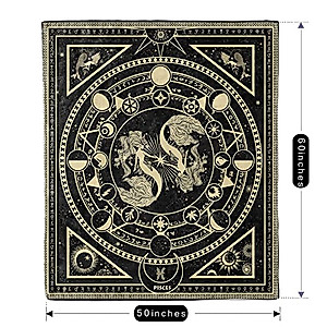 Pisces Zodiac Blanket, Pisces Zodiac Gifts for Women Moon Constellation Throw Blanket Astrology Decor Witchy Pisces Birthday Gifts Gothic Soft Microfiber Blanket 60"X50"