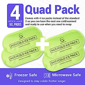Reusable Hot and Cold Gel Ice Pack Wrap (4 Pack) for Injuries | Adjustable & Flexible for Knees, Back, Shoulders, Arms, and Legs – Reusable