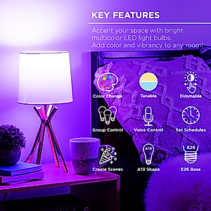 Merkury Smart Light Bulbs, 800 Lumen, WiFi RGBWW Color Changing LED Bulbs, Compatible with Alexa & Google Home, Dimmable Multicolor A19 Bulbs, No Hub Required, 6-Pack