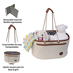 Diaper Caddy Organizer – Diaper Organizer Bag with Long Carry Handles – Neutral Diaper Caddy for Baby Shower or Gift Registry – Caddy for Baby Stuff with Removable Insert – Unisex Baby Organizer Caddy