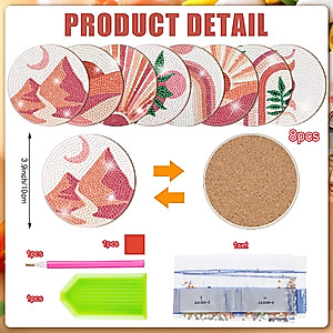 Vesici 8 Pcs Diamond Art Coasters with Holder Cat Shaped DIY Diamond Art Coasters Diamond Art Kits Diamond Crafts Coasters for Adults Kids Beginner Gift Supplies (Boho)