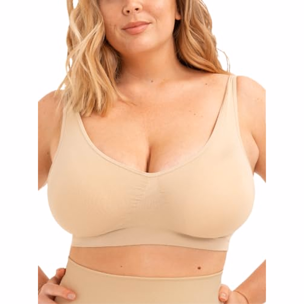 SHAPERMINT Enhanced Smoothing Wireless Bralette for Women with Support | Seamless Bra with Removable Cups | from Small to Plus Size | X-Large, Nude