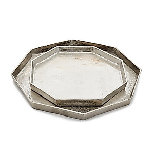Two's Company Set of 2 Octagon Silver Tray Hand Forged (Food Safe/Dry Food Only)
