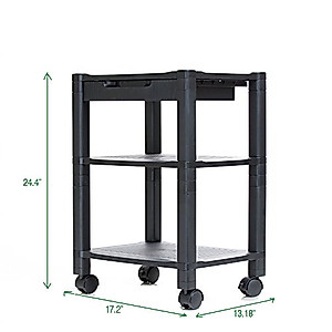 Mind Reader 3-Shelf Printer Cart, Stand with Wheels, Drawer, Cord Management, Black