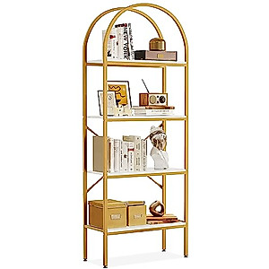 YITAHOME Gold Bookshelf and Bookcase, 71.3” Tall Modern Open Arched Book Shelf, 4-Tier Freestanding Storage Display Rack Shelves for Bedroom,Living Room,Office,Kitchen, White&Gold