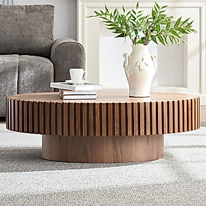 KEVINSPACE Coffee Table Oval 43.7" Wood Coffee Table for Living Room Farmhouse Coffee Table Mid-Century Coffee Table Modern Sofa Side Table Home Furniture Small Space Office Apartment Walnut