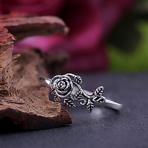 JESMING Tiny Rose Flower Silver Ring, Stacking Rings for Women Small Dainty 925 Silver Plated Ring Delicate Everyday Ring for Women Minimalist Personalized Jewelry (Size:9)