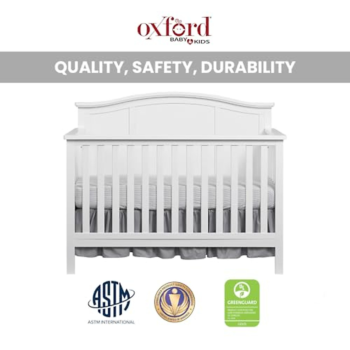 Oxford Baby Emerson 4-in-1 Convertible Crib, Snow White, GreenGuard Gold Certified