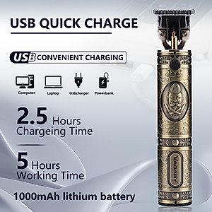 VAGARY Professional Electric Hair Clipper for Men,T Blade Beard Hair Trimmer,Clippers Cordless & Rechargeable Electric Shaver Haircut Clipper with Guide Combs,Home Barber Salon Set (Bronze)