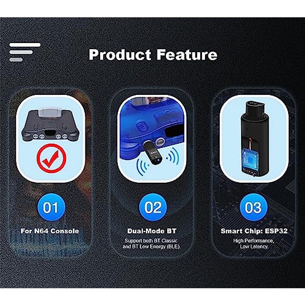 BITFUNX RetroScaler Wireless Controller Adapter - Bluetooth Controller Adapter for N64 Console, Compatible with PS3/PS4/PS5, Xbox One S, Series X/S, Switch Pro, Video Game Converter to N64 System