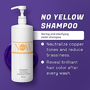NOW BEAUTY Nourishing No Yellow Violet Shampoo - Purple Shampoo for Blonde Color-Treated Hair - Removes Brassiness - Hydrate - Vegan - Color safe - Paraben & Sulfate free - For Men & Women - 32 Oz