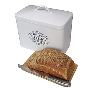 PremiumPresents Metal bread box + cutting board. Storage bin kitchen decor. Kitchen storage container. breadbox basket. kitchen countertop organizer. Tin box.