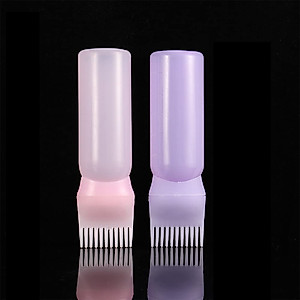2PCS Root Comb Applicator Bottle, Empty Bottle Styling Tool Dyeing Shampoo Bottle, Hair Dye Applicator Brush Bottles Dyeing Shampoo Bottle (Purple&Pink)