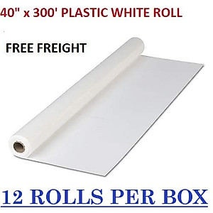 QSD Plastic Party Banquet Disposable Tablecloth Roll White- 300 ft. x 40 in. - Each Roll Covers 36 8' Foot Tables - 12 Pack