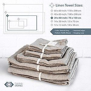 Pure 100% Linen Bath Towel - Stone-Washed 30 x 60 inch Soft Lightweight Travel Towel - Waffle Weave Quick Dry Hair Towel - Natural Flax Thin Towels for Bathroom Gym or Sauna - Sustainable Bath Sheet