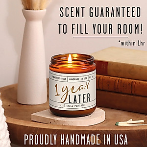 1 Year Anniversary Gifts for Girlfriend or Wife - '1 Year Later' Candle, w/Sandalwood Rose - infused w/Essential Oils I 1st Anniversary Gift I One Year Anniversary Gifts for Her I 50Hr Burn, USA Made