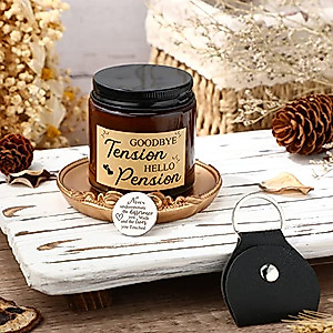 5 Pcs Retirement Gift Hug Scented Candle Goodbye Tension Bluebells Scented Candle Soy Wax Aromatherapy Candle Pocket Hug Token PU Leather Keychain Funny Retirement Card Retro for Retirement Gift