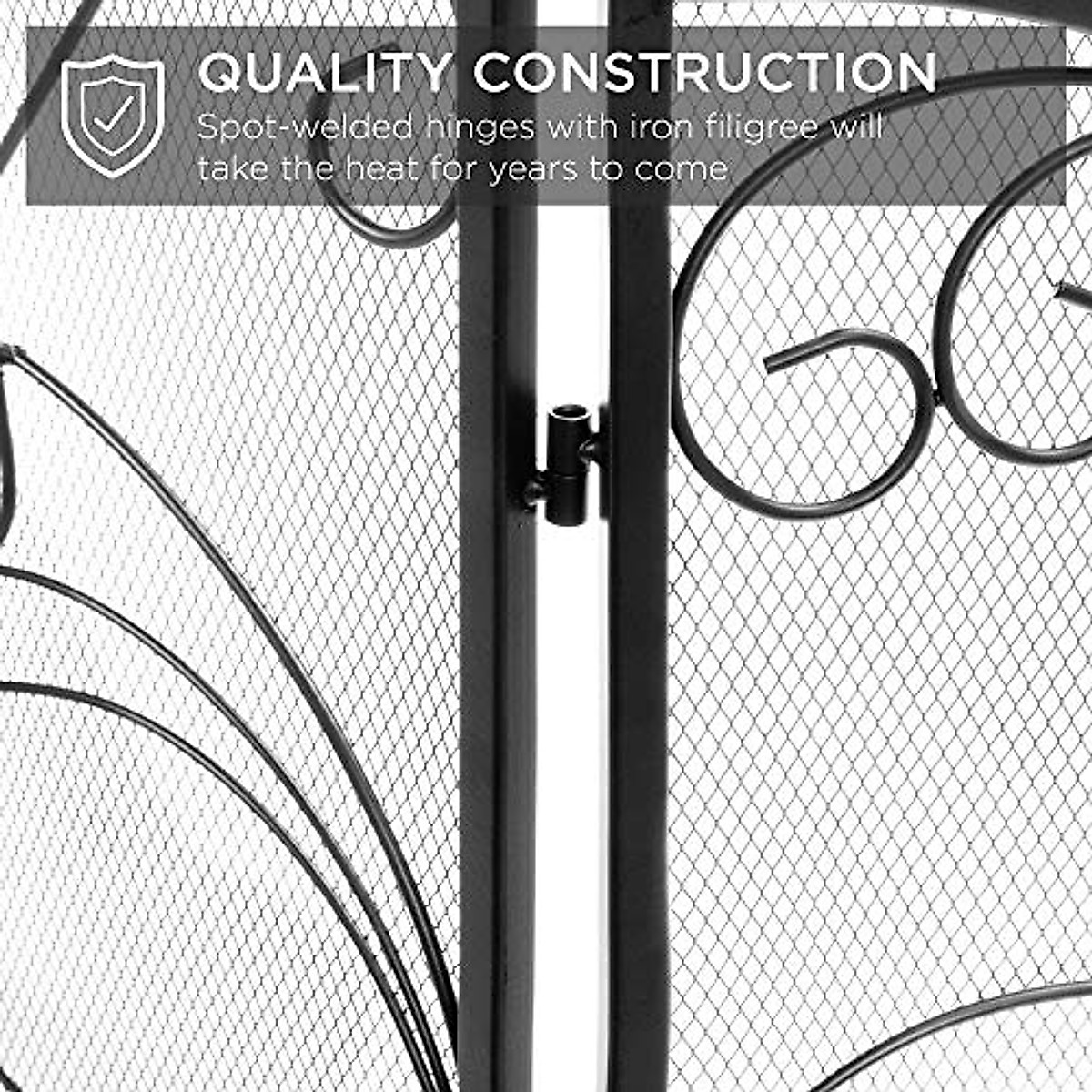 Best Choice Products 3-Panel 55x33in Solid Wrought Iron See-Through Metal Fireplace Screen, Spark Guard Safety Protector w/Decorative Scroll - Black