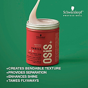OSiS+ Thrill Fibre Gum – Medium Hold Flexible Style Control, 3.38 Oz – Bendable and Moldable Texturizing – Mega-Fibers and Natural Carnauba Wax for Long-Lasting Separation and Shine