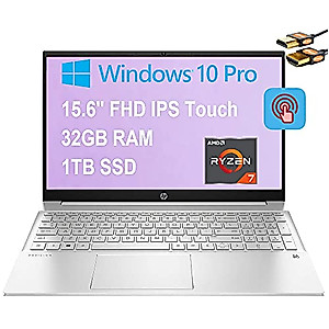 HP Pavilion 15 Flagship Business Laptop 15.6" FHD IPS Touchscreen AMD Octa-Core Ryzen 7 4700U (Beats i7-10710U) 32GB RAM 1TB SSD AMD Radeon Graphics Backlit B&O Audio Win10 Pro Silver + HDMI Cable