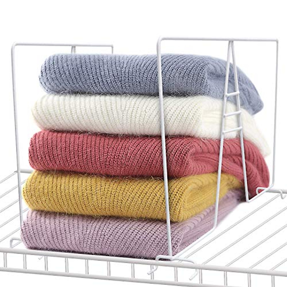 Urban Deco Shelf Dividers for Closet Organization - Wire Closet Shelving Sturdy Closet Shelf Organizer Steel Closet Dividers Linen Closet Organizer - White Coated Wire Shelf Organizer - Pack of 8