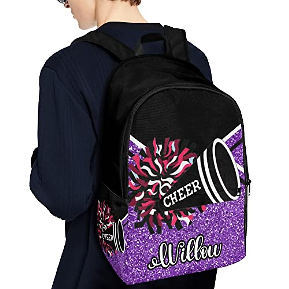 Deven Sport Gold Glitter Black Personalized Casual Backpack,Custom College School Travel with Name Daypack Laptop 17 Inch for Boys Girs One Size